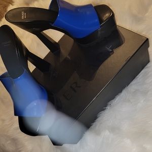 Versace | Shoes | Versace Blue And Black Clog Heels | Poshmark